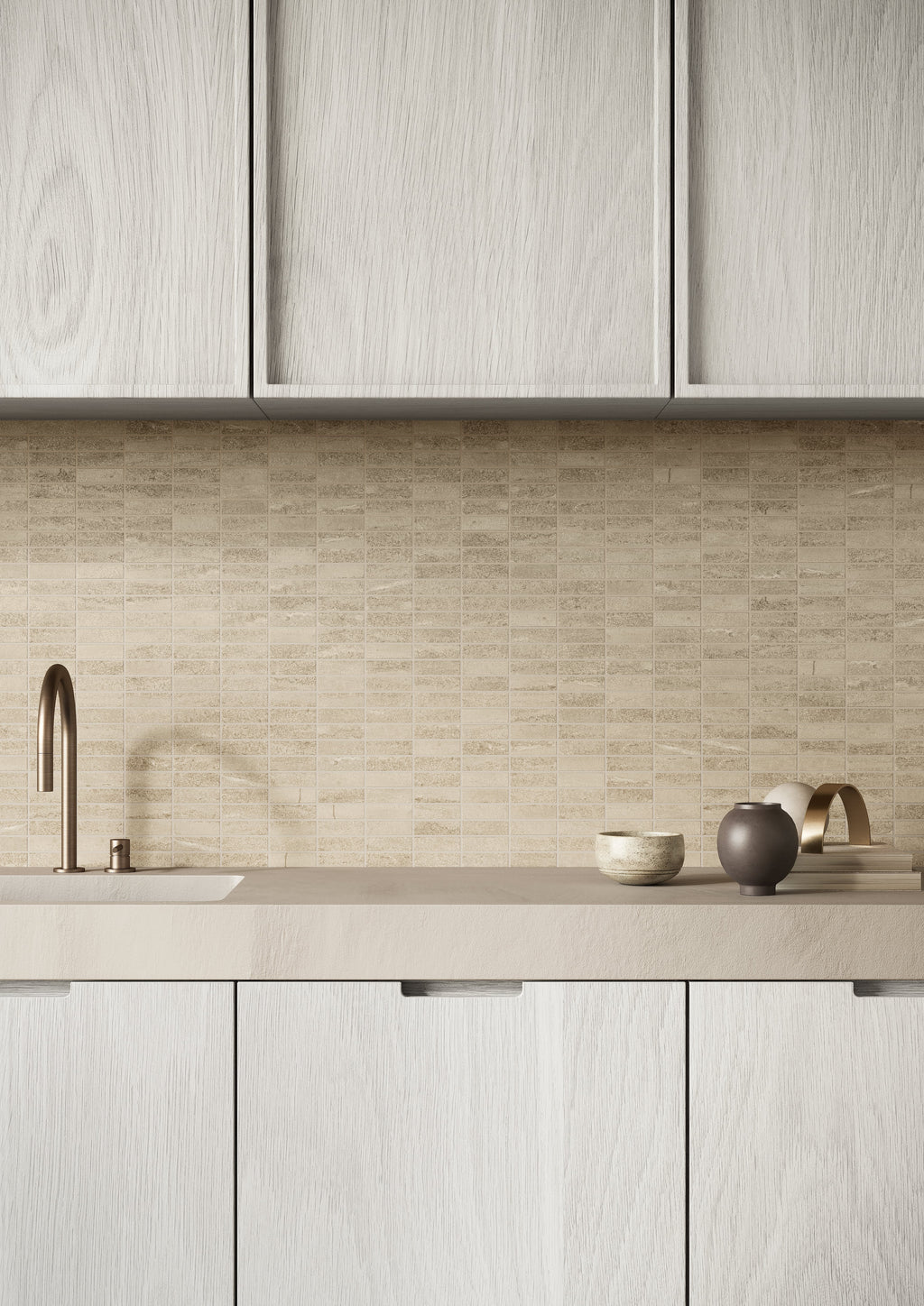 EcoStone 1x3 Matte Porcelain Mesh Mosaic Tile in Vein-Cut Jute – MILE®stone