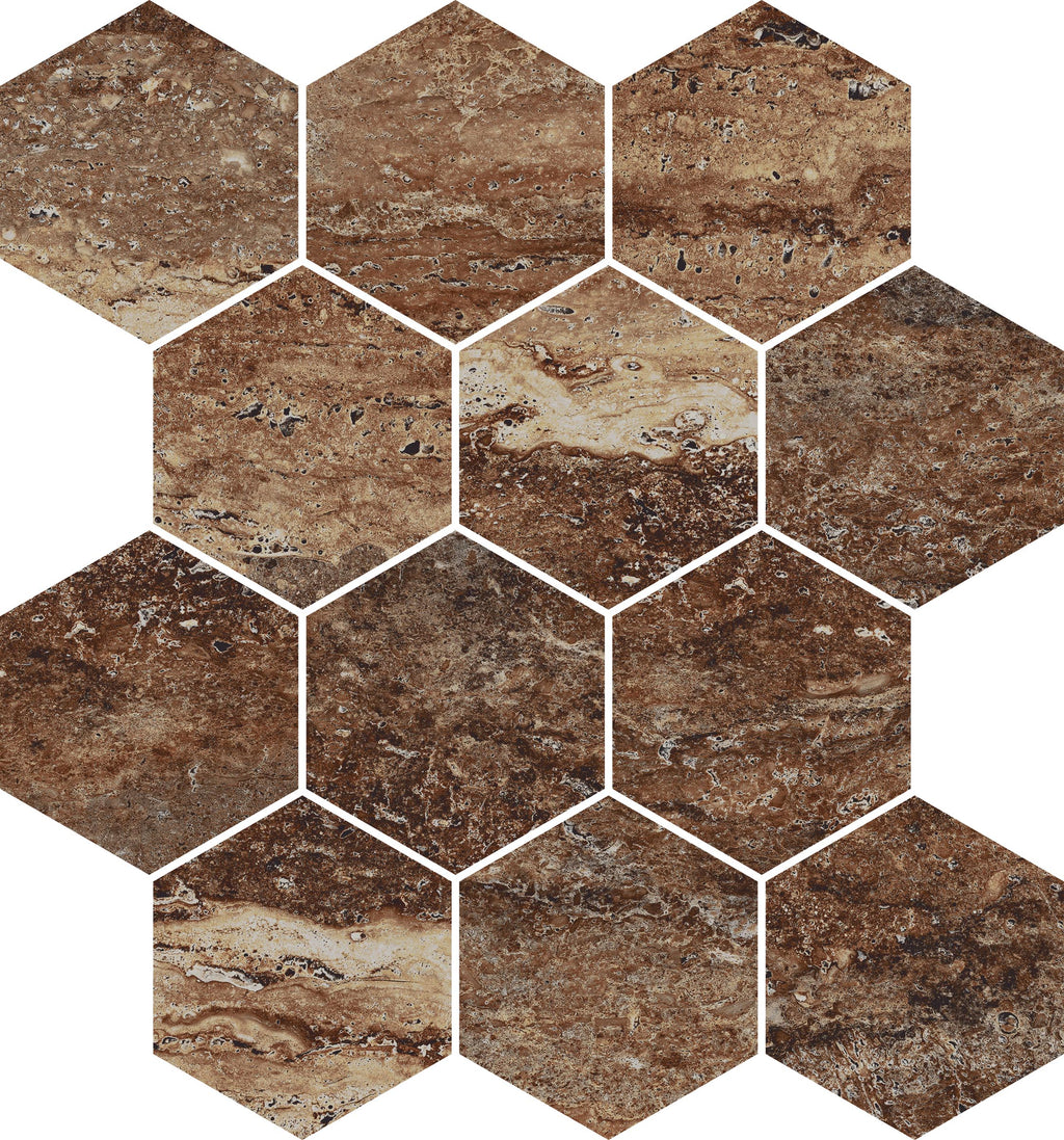 Travertine 3x3 Matte Porcelain Hexagon Mesh Mosaic Tile in Bold – MILE ...