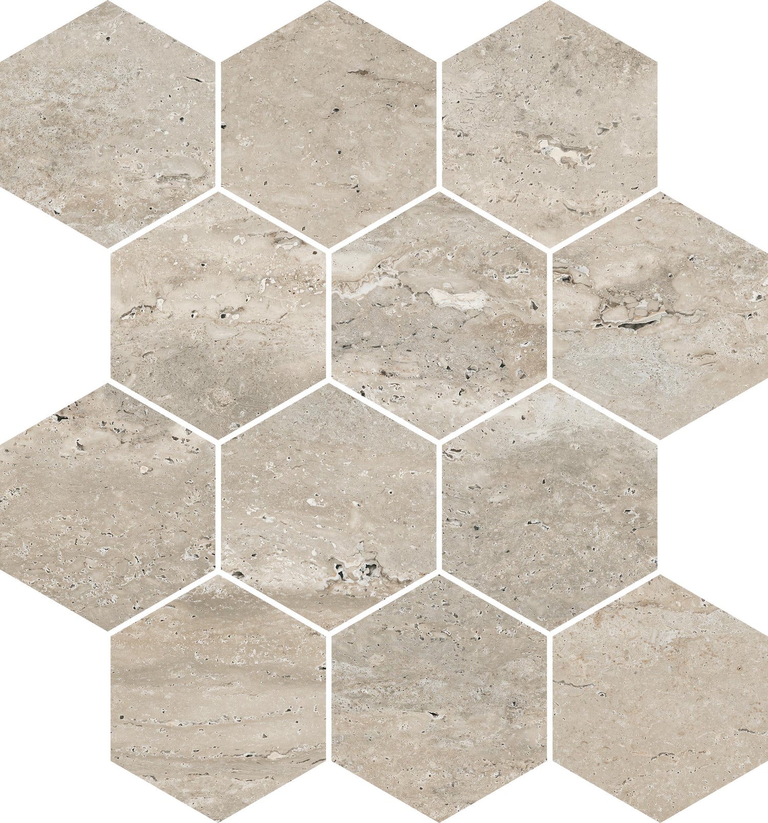 Travertine 3x3 Matte Porcelain Hexagon Mesh Mosaic Tile in Navona ...