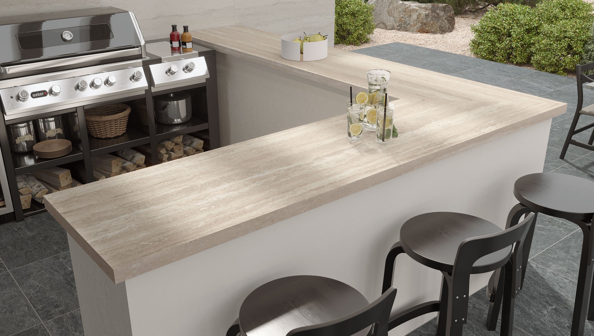 Travertine Pre-Fab 25.5x96 L-Shaped Top Matte Porcelain Tile in Navona ...