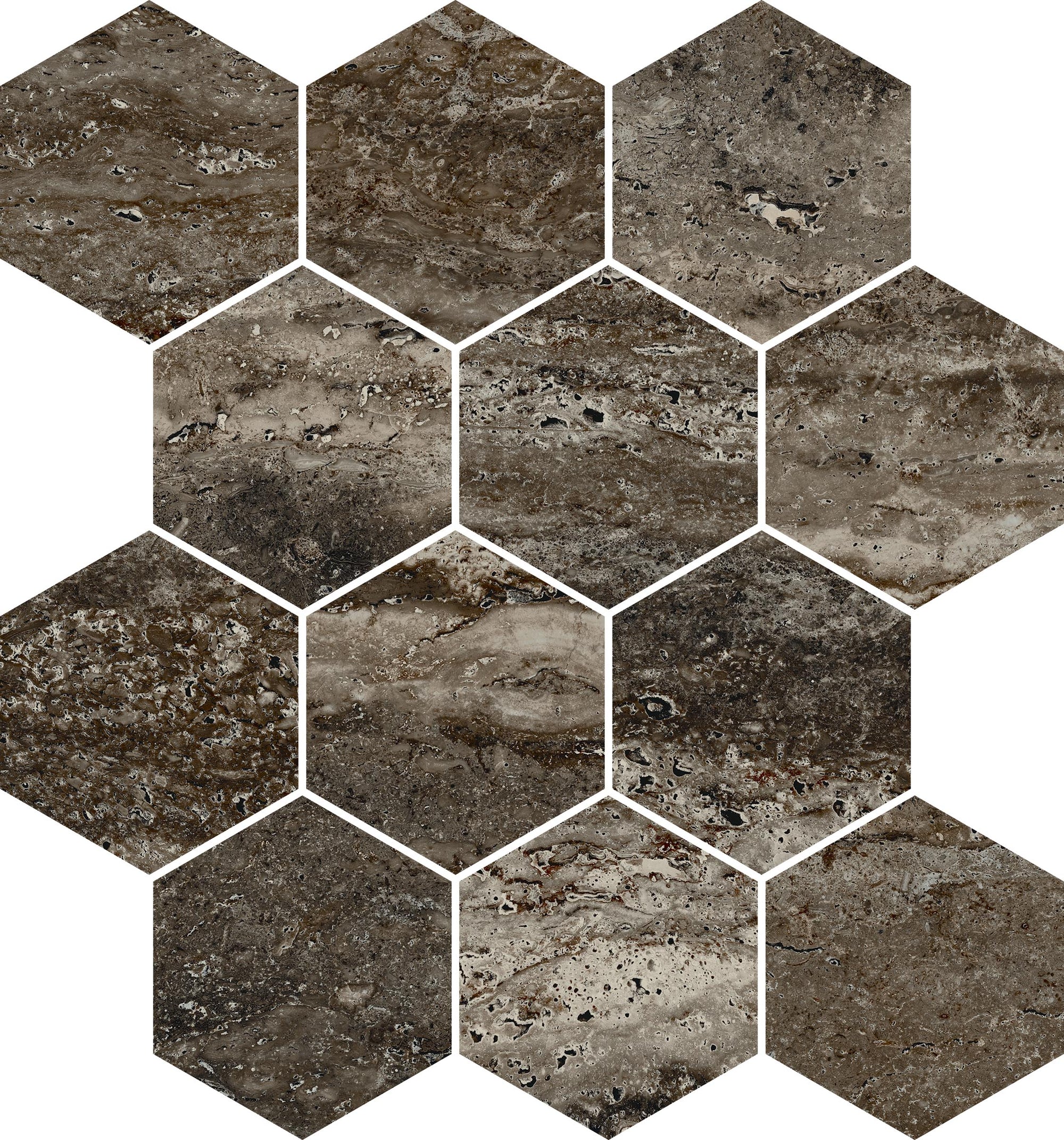 Travertine 3x3 Matte Porcelain Hexagon Mesh Mosaic Tile in Titanium ...