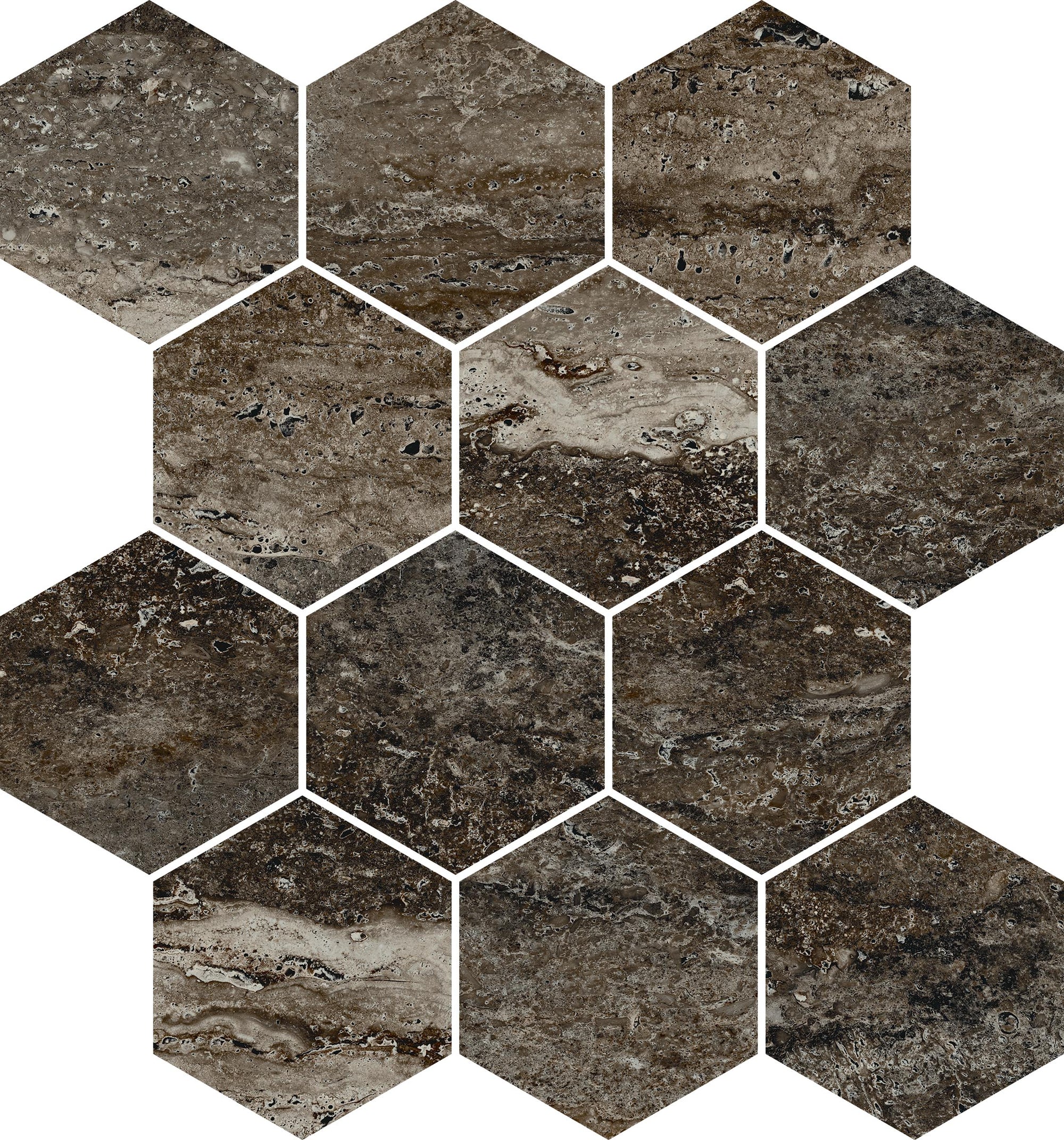 Travertine 3x3 Matte Porcelain Hexagon Mesh Mosaic Tile in Titanium ...