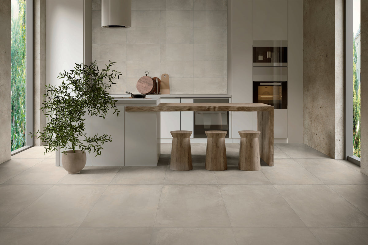 One 24x48 Matte Porcelain Tile In Greige Mile®stone